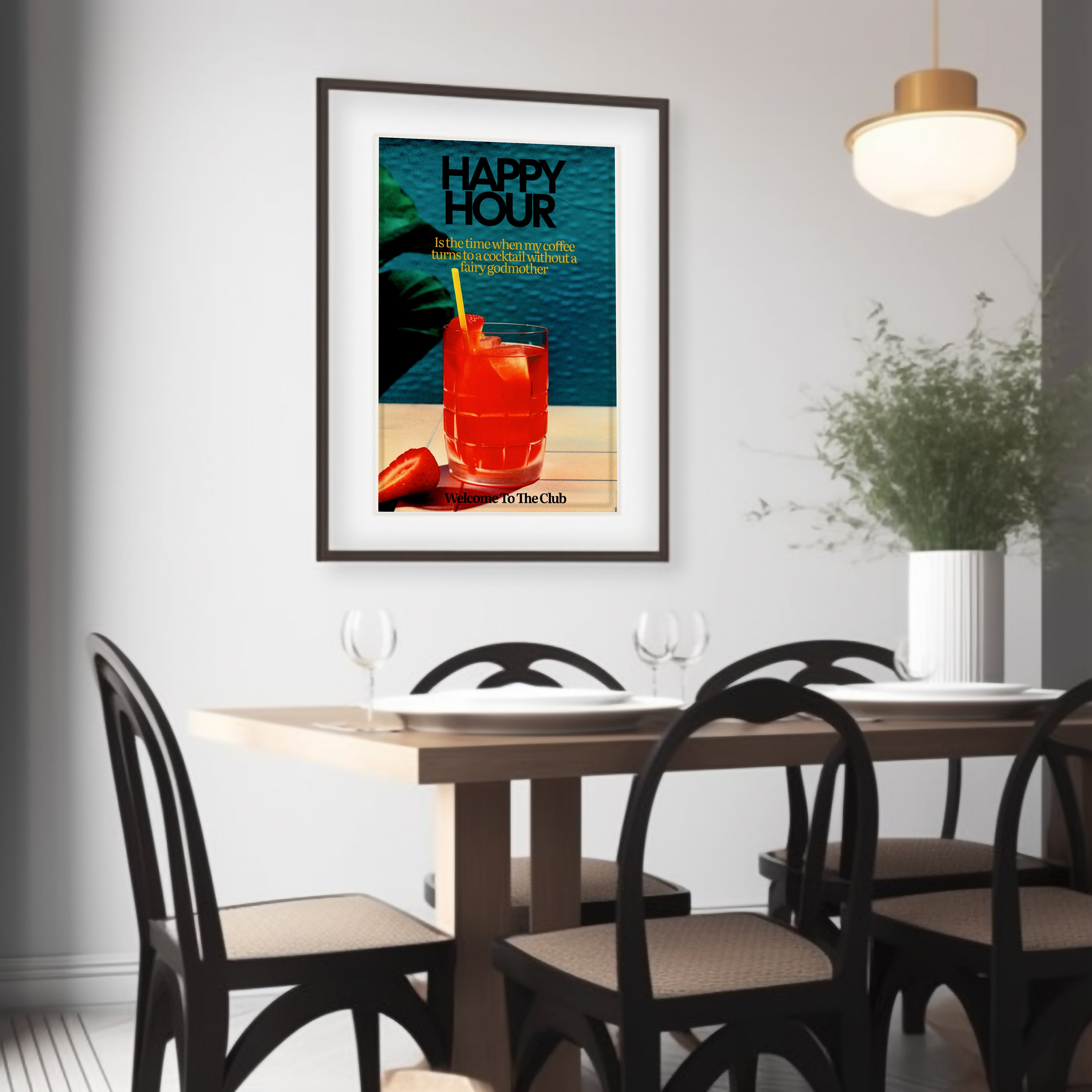 Vintage Happy Hour Cocktail Poster - Humorous Coffee Digital Print for ...