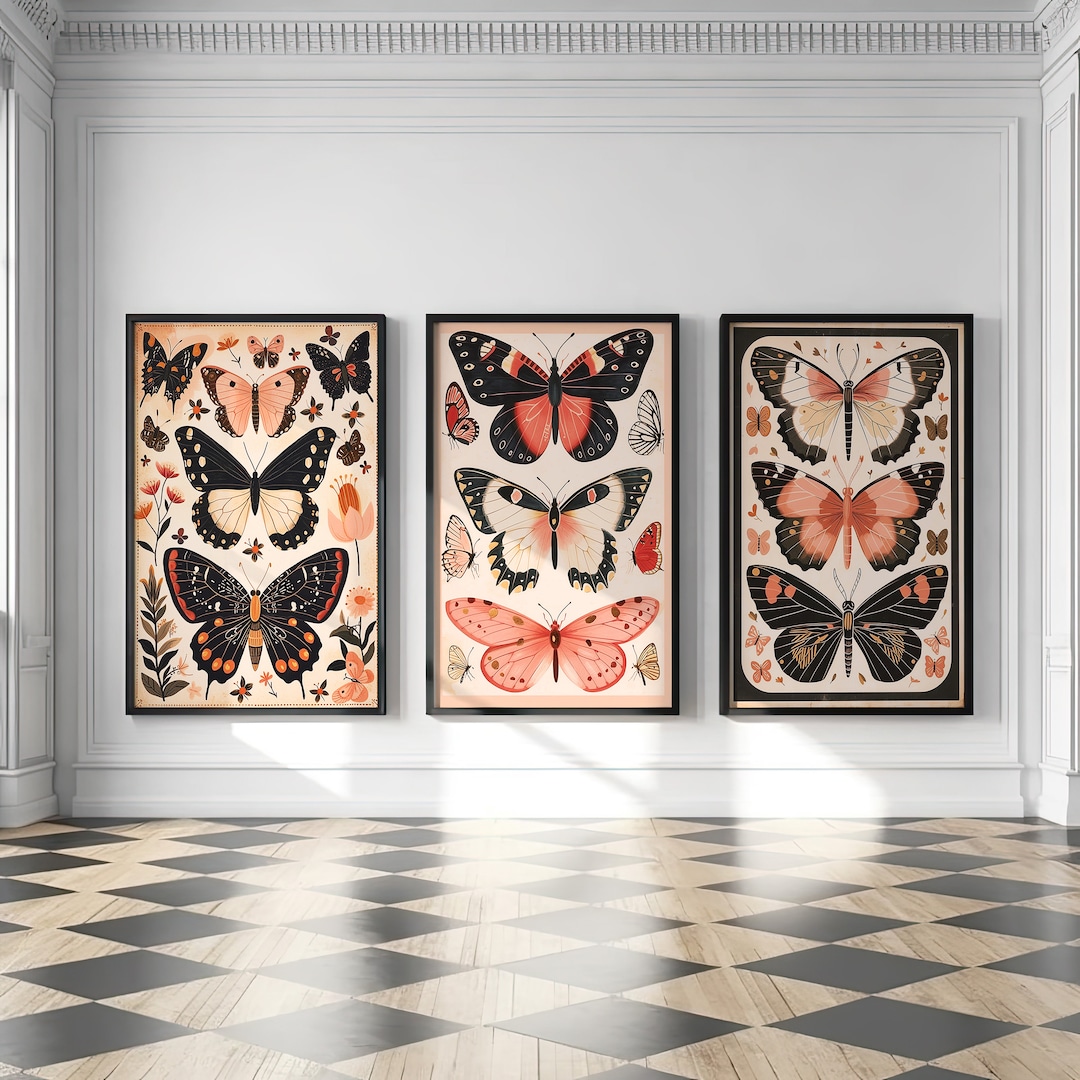 Boho Butterfly Art Set of 3 Floral Butterfly Art Boho Butterfly Print ...