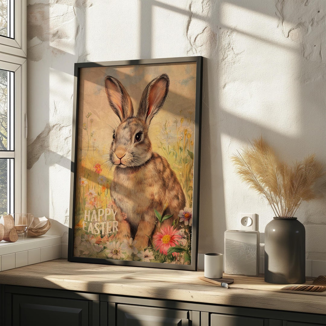 Vintage Bunny Print | Easter Rabbit Art for Spring Decor | Digital ...