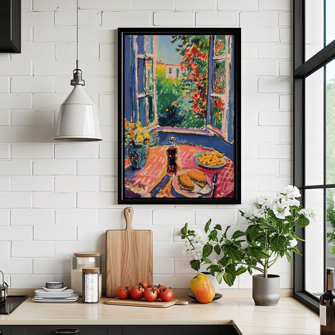 Burger and Fries in Matisse's Kitchen - Colorful Digital Art Print ...