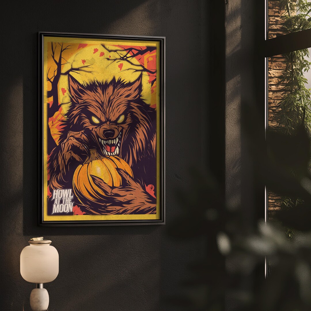 Werewolf Halloween Poster - Retro Spooky Art Print - Werewolf Wall ...
