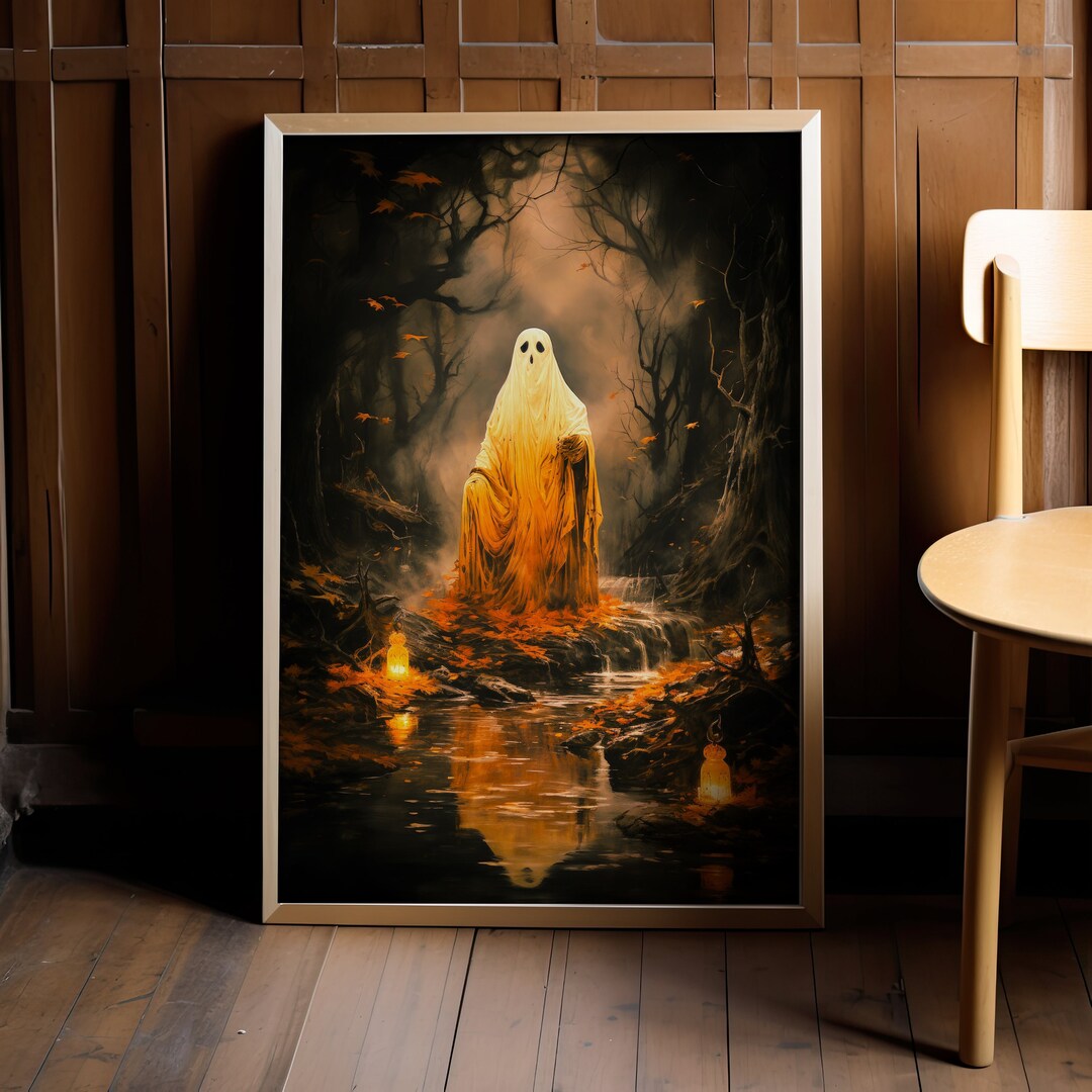 PRINTABLE Halloween Ghost Print Spooky Haunted Forest Wall Art Vintage ...