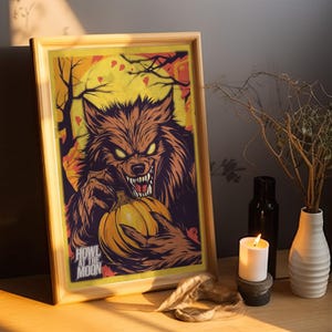 Werewolf Halloween Poster - Retro Spooky Art Print - Werewolf Wall ...