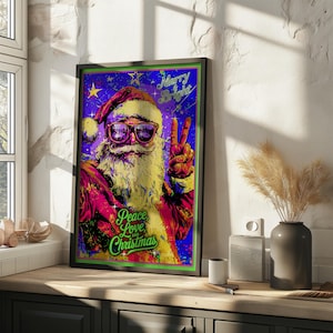 Funky Santa Poster - Retro Christmas Art Print - Groovy Christmas Wall ...