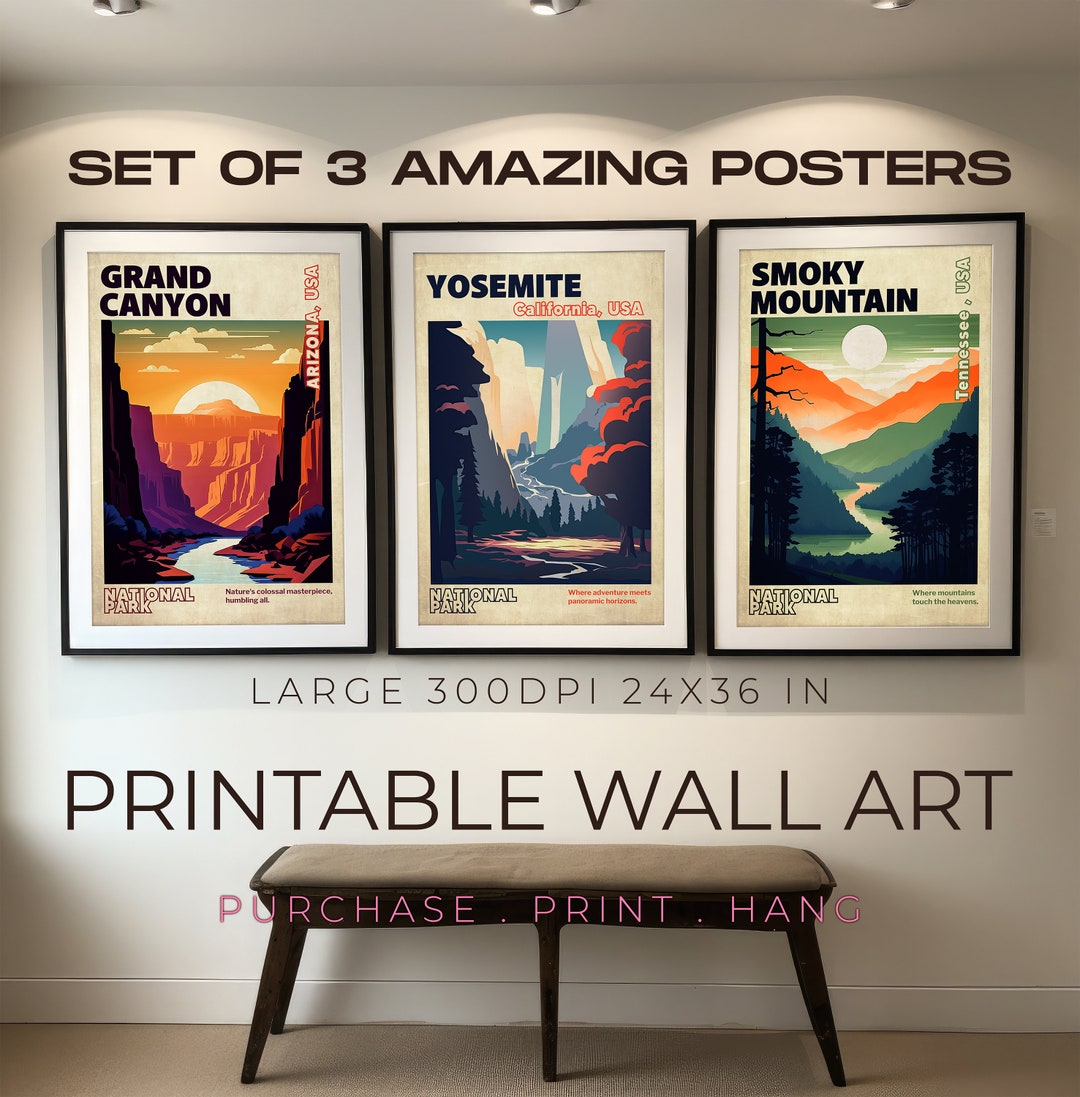 3 Poster Bundle National Park Posters National Park and Hiking Gift ...