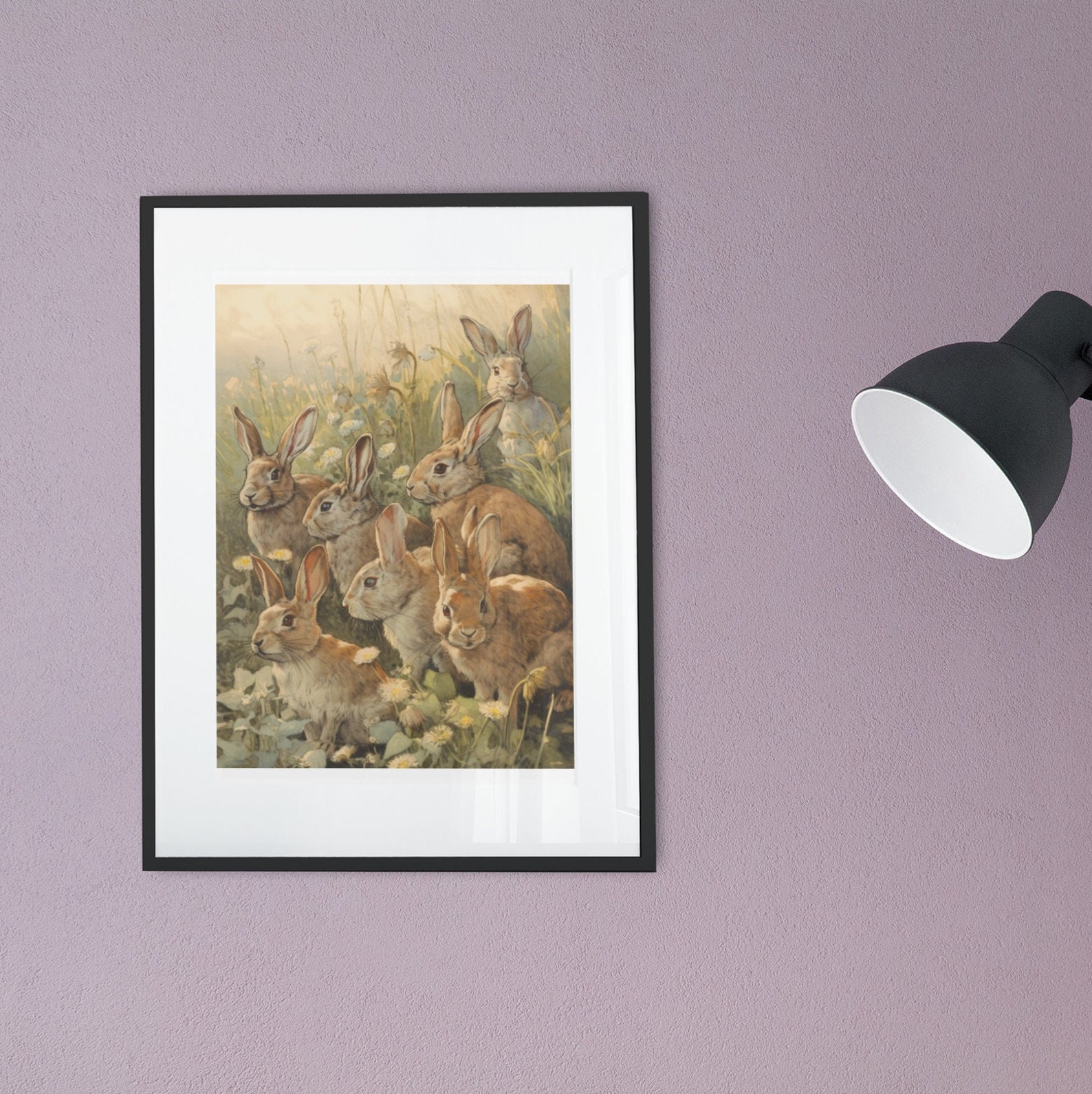 Vintage Easter Printable Art Rabbit Painting of Bunnies in a - Etsy