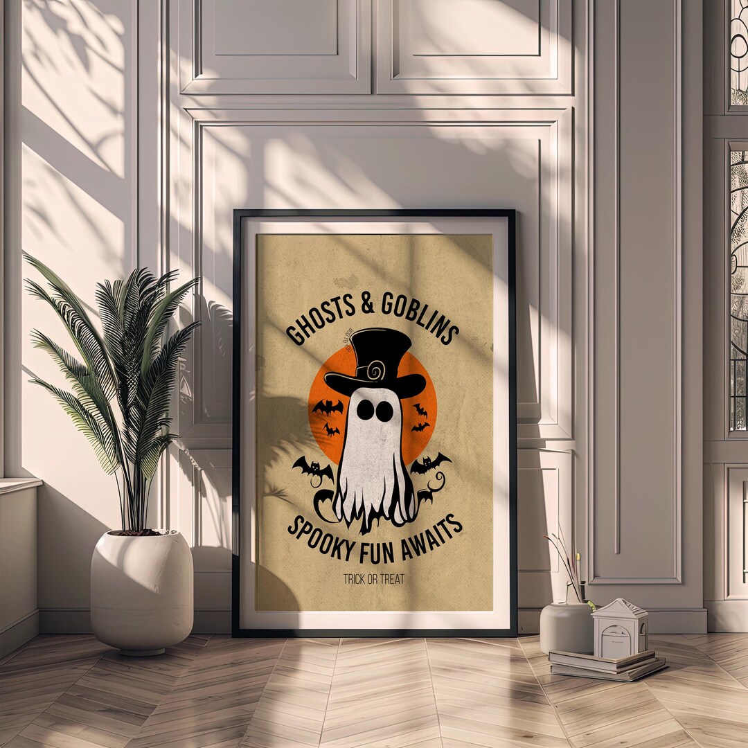 Ghost Halloween Poster - Retro Halloween Art Print - Digital Halloween ...