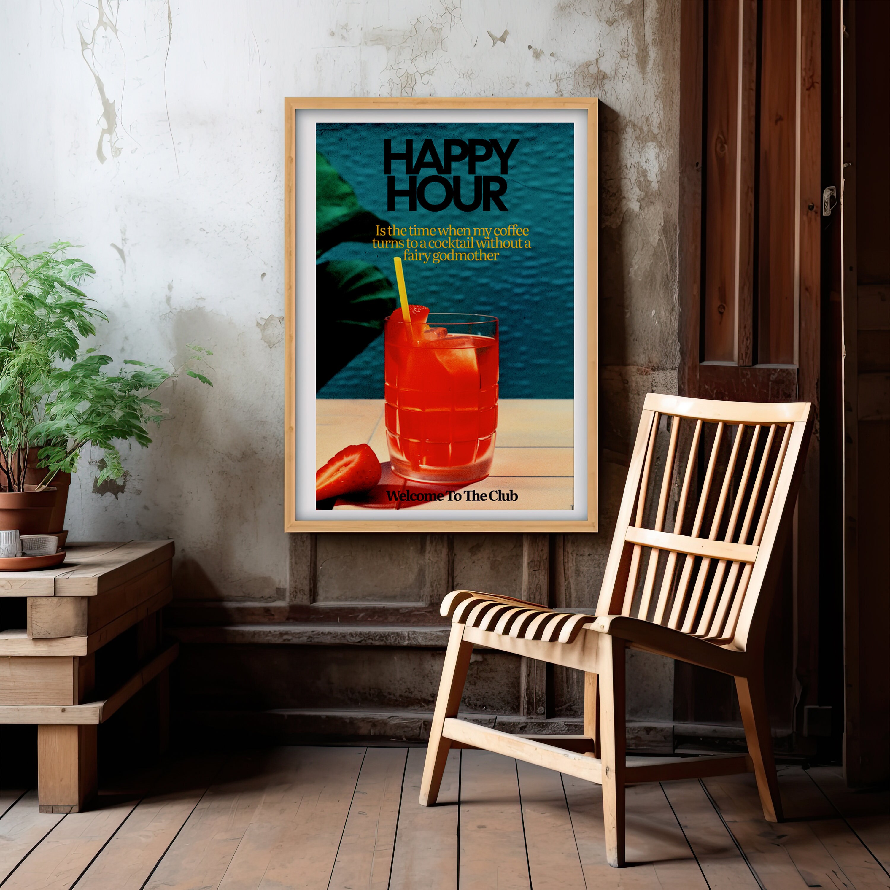 Vintage Happy Hour Cocktail Poster Humorous Coffee Digital - Etsy