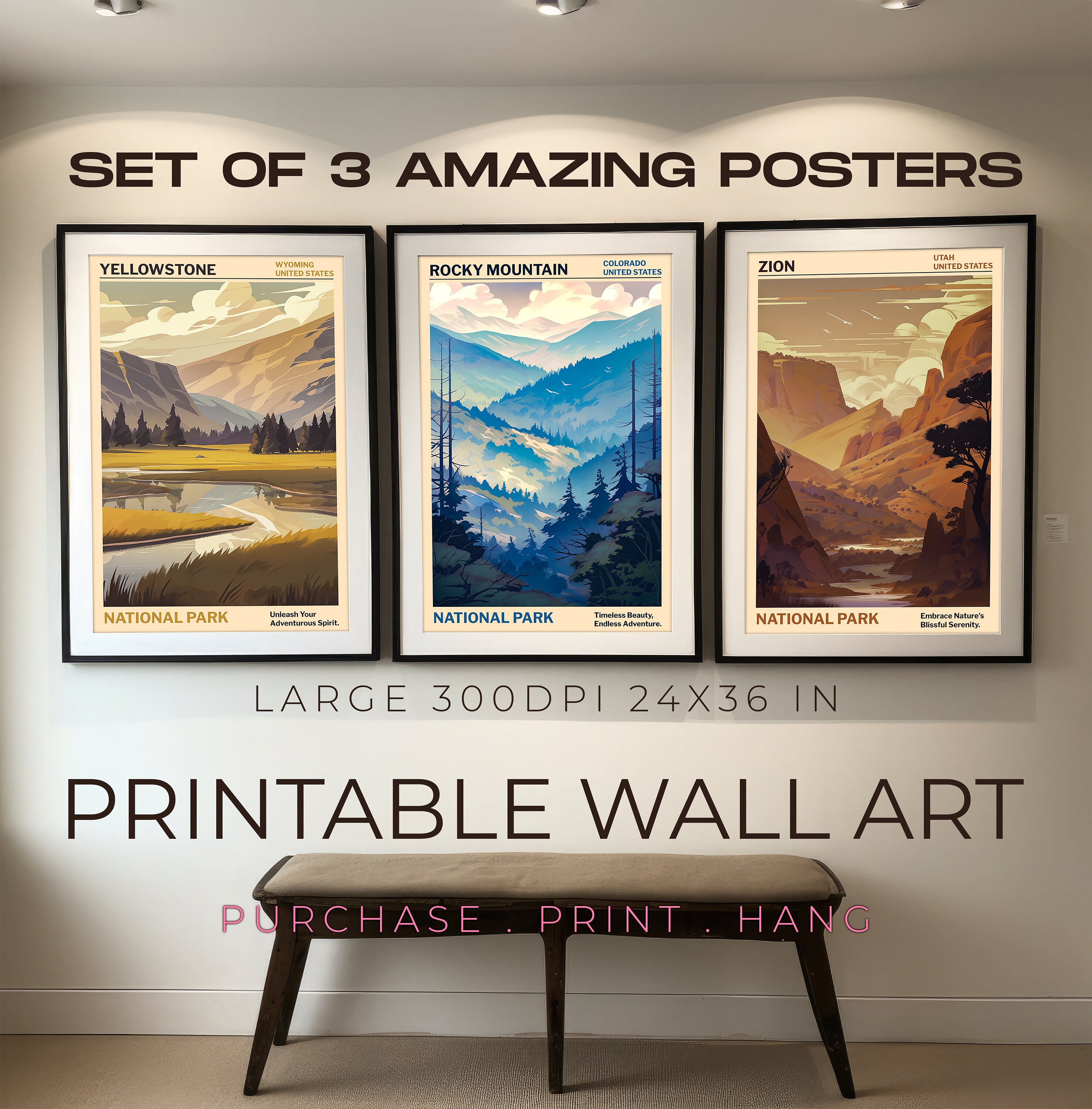 National Park Digital Print Poster Set Wall Decor Outdoor - Etsy