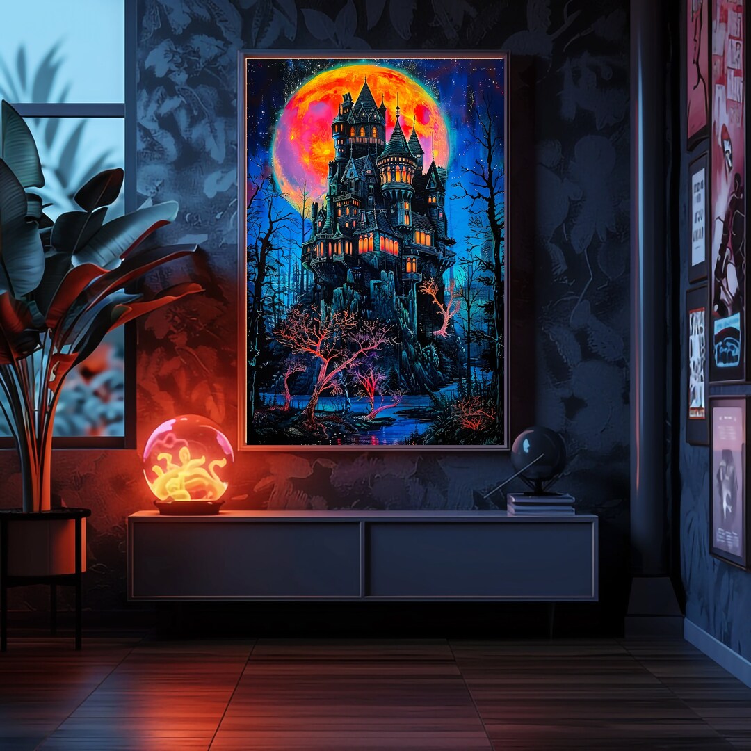 Maximalist Gothic Castle Art Poster Vibrant Dracula's Castle Black ...
