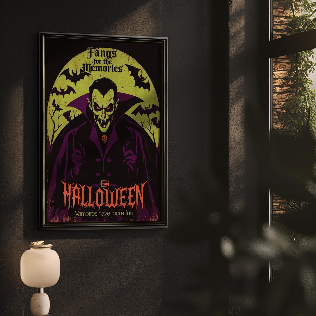 Fangs for the Memories Vampire Halloween Poster - Spooky Retro Horror ...