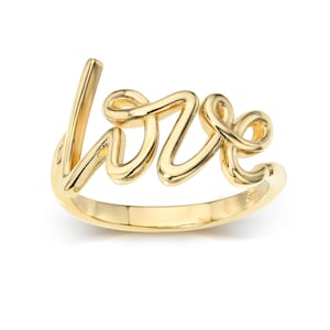 14K Solid Gold Love Ring I Love Script Stackable Band for Women and ...
