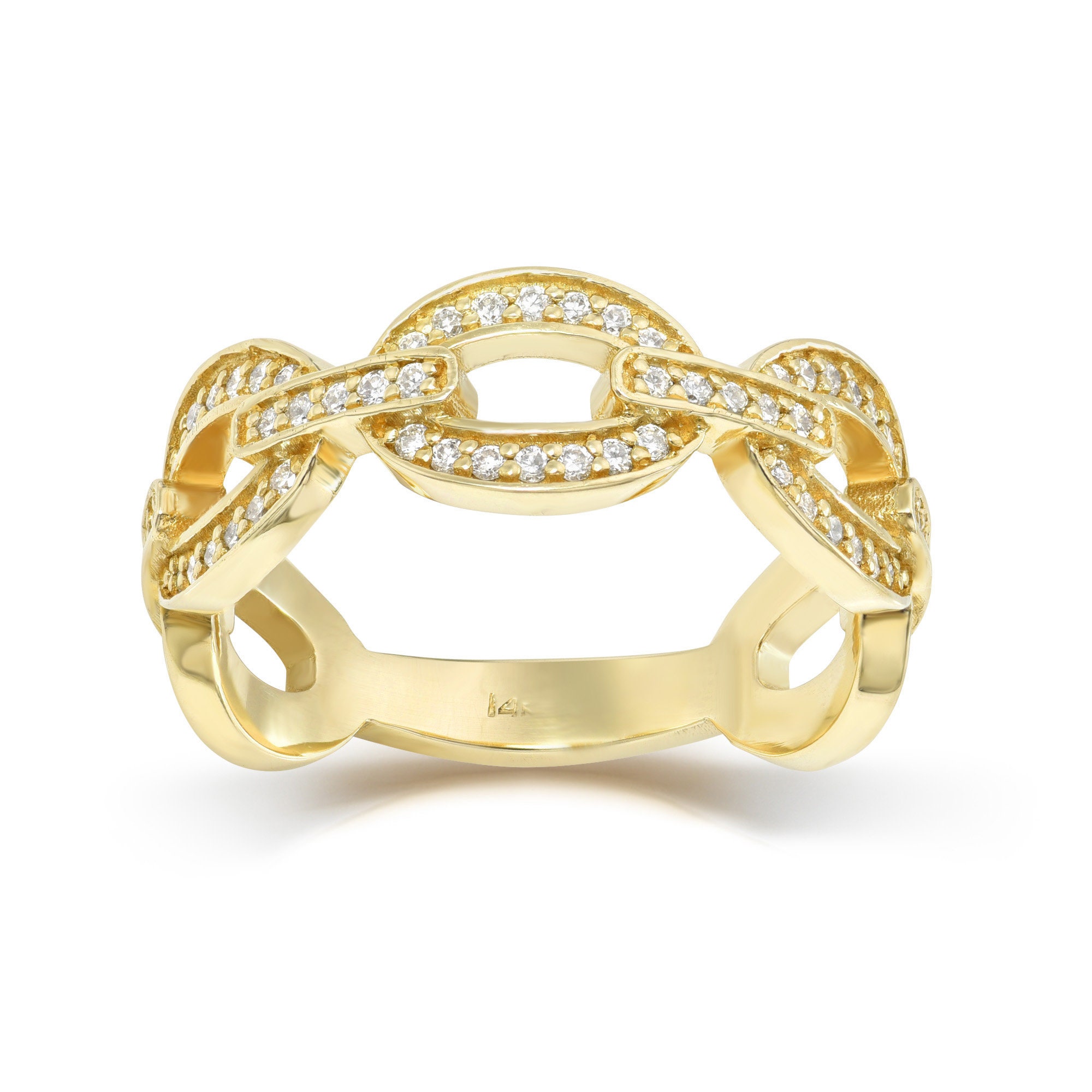 14K Gold Chain Ring I Women Diamond Link Ring I Dainty Diamond - Etsy