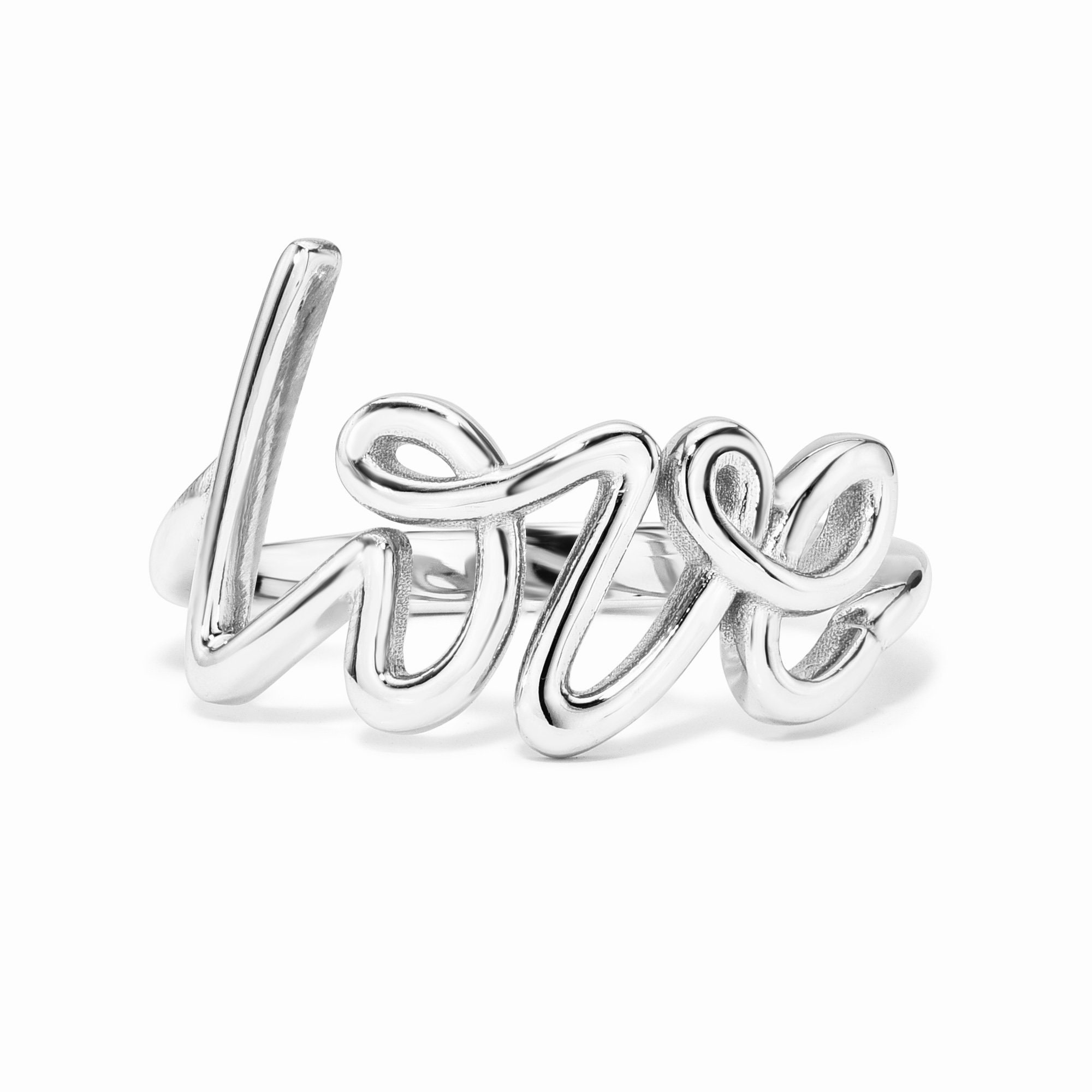 14K Solid Gold Love Ring I Love Script Stackable Band for Women and ...