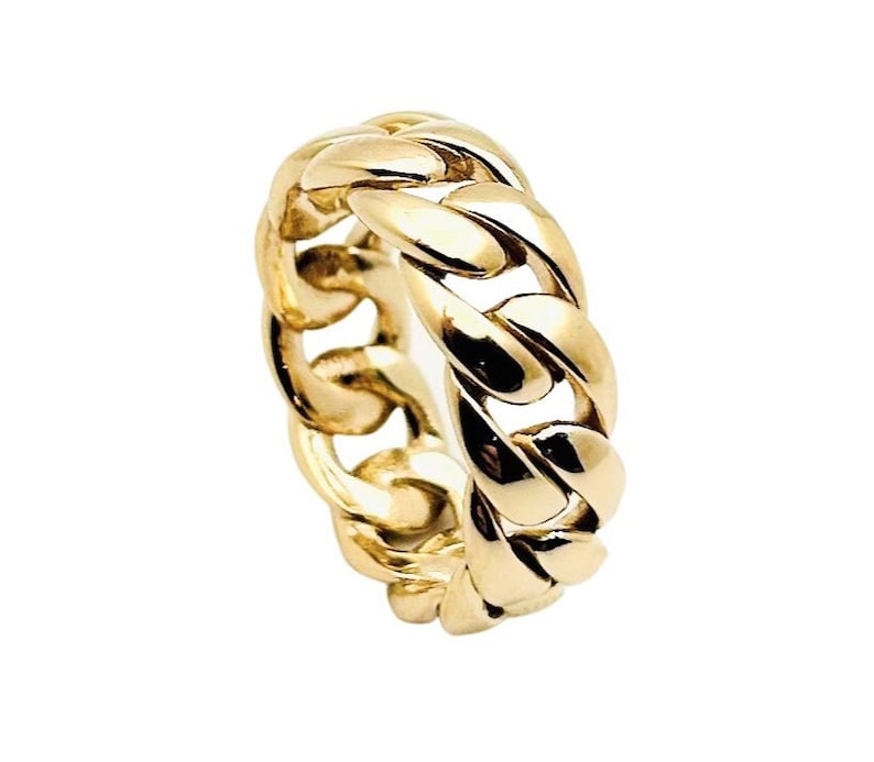 14k Gold Cuban Chain Ring I Dome Cuban Ring I Solid Gold Cuban Ring I Solid Gold Cuban Link ...