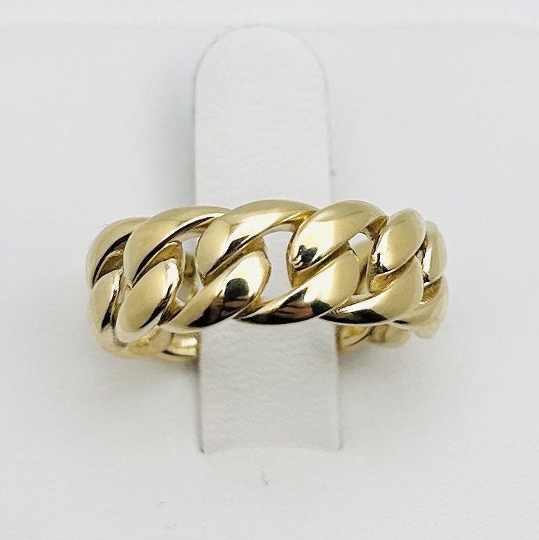 14k Gold Cuban Chain Ring I Dome Cuban Ring I Solid Gold Cuban Ring I ...