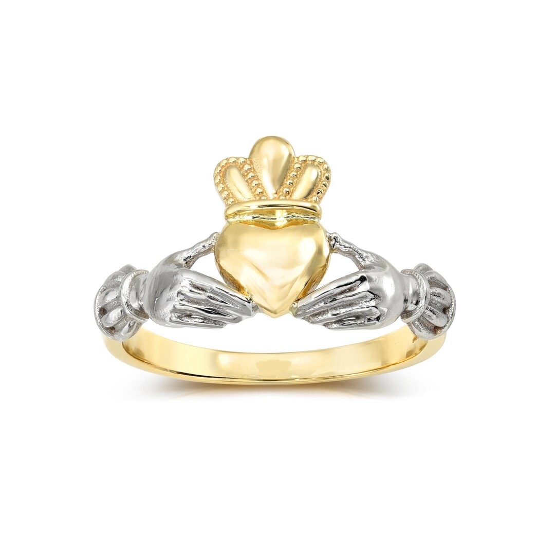 14K Yellow Gold Two Tone Claddagh Ring I Irish Claddagh Ring I Irish ...