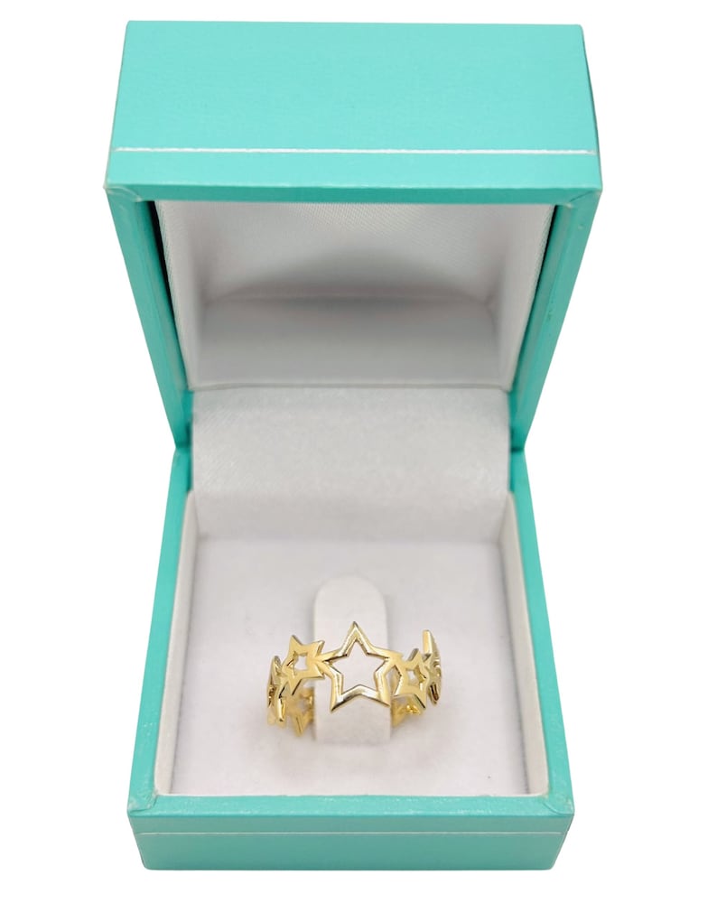 14k Gold Jewelry Real Gold Star Ring Solid Gold Thin Ring Fashion Fine ...