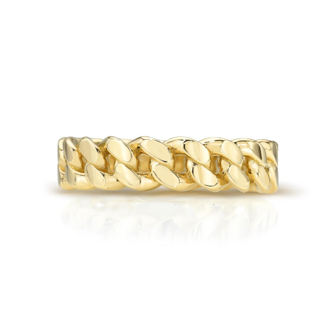 14k Solid Gold Cuban Ring I 5 MM Wide Gold Chain Link Ring I Miami ...