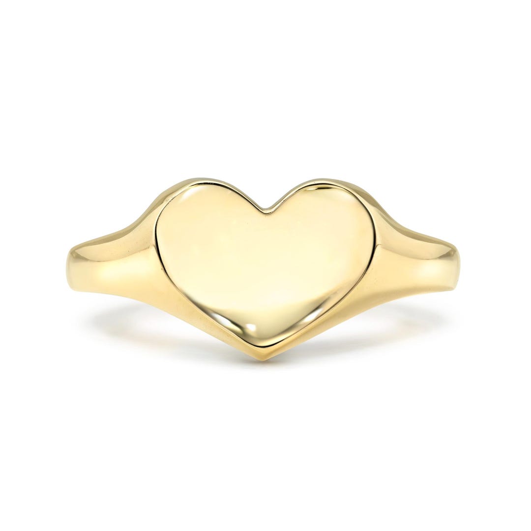 14K Solid Gold Heart Signet Ring I Love Signet Ring I Valentines Love ...