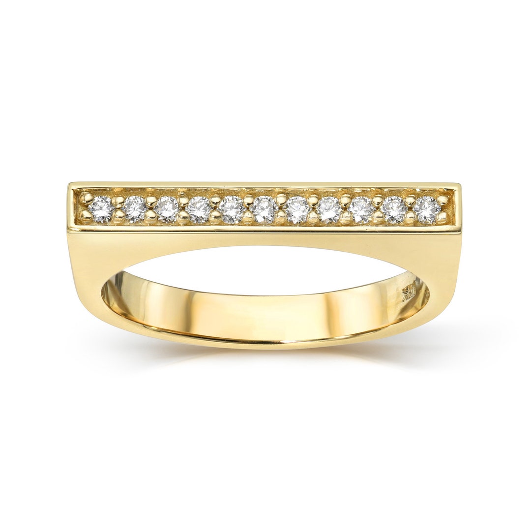 14k Gold Thin Diamond Bar Ring I Total Diamond Weight 0.18 CTW I Gold ...