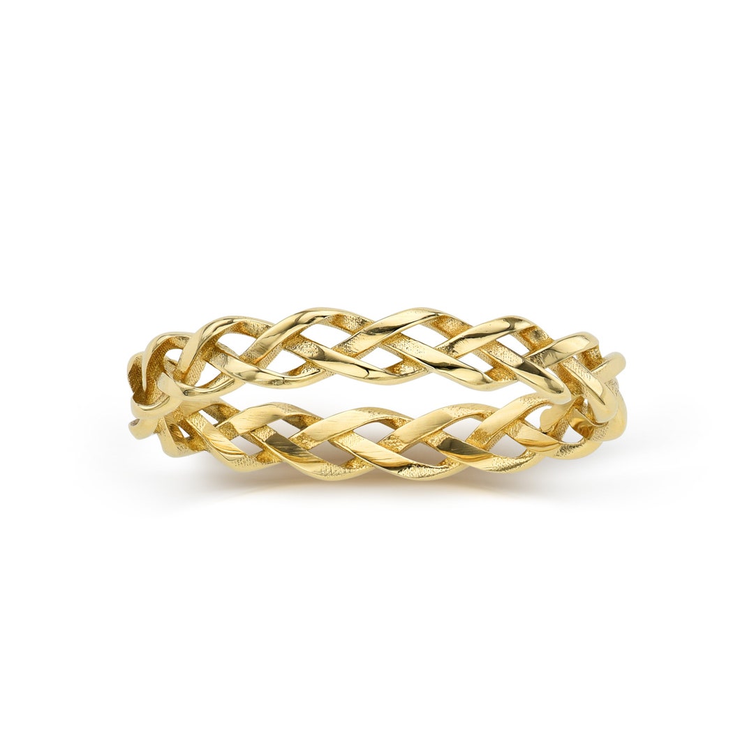 14K 3.00 MM Gold Braided Twist Ring I 14K Solid Gold Weave Rope Ring I Twisted Rope Gold Wedding ...