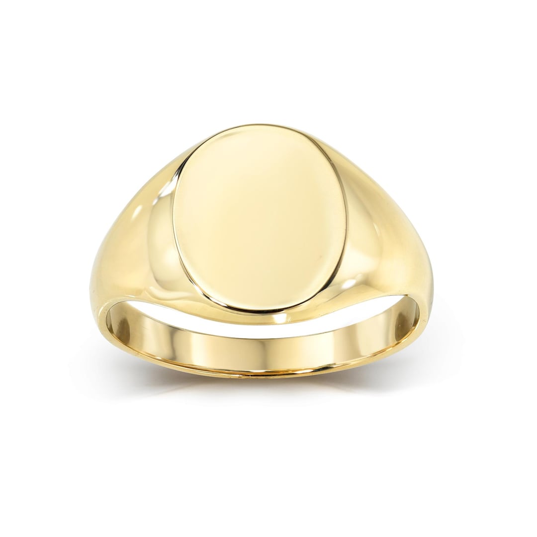 14K Gold Letter Ring I Oval Signet Ring I Plain Gold Rings I Gold ...