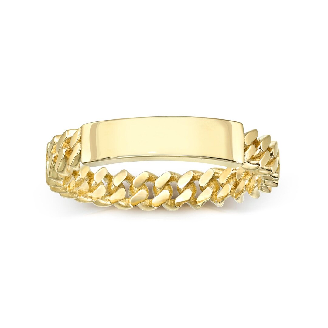 14K Solid Gold Cuban ID Ring I Initial Name ID Ring I Engravable Name ...
