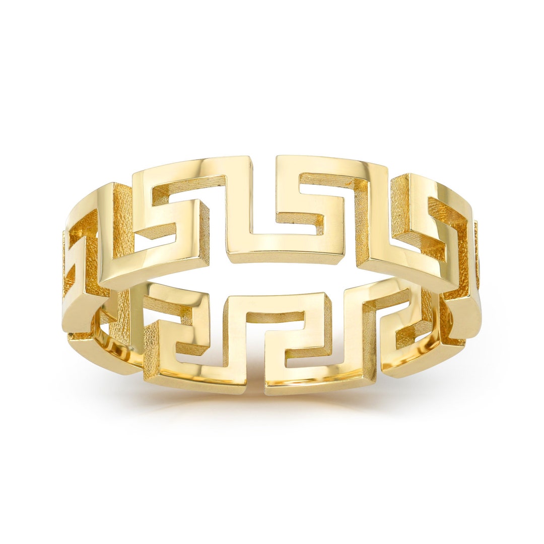 14K Gold Greek Key Ring I Geometric Greek Key Ring I Greek Key Jewelry ...