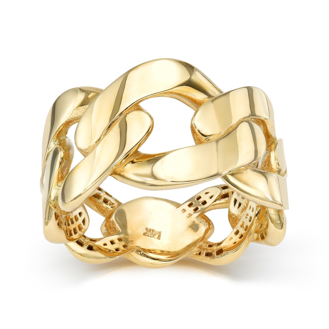 14K Gold Cuban Ring I Gold Chain Ring I Men and Women Gold Link Ring I ...