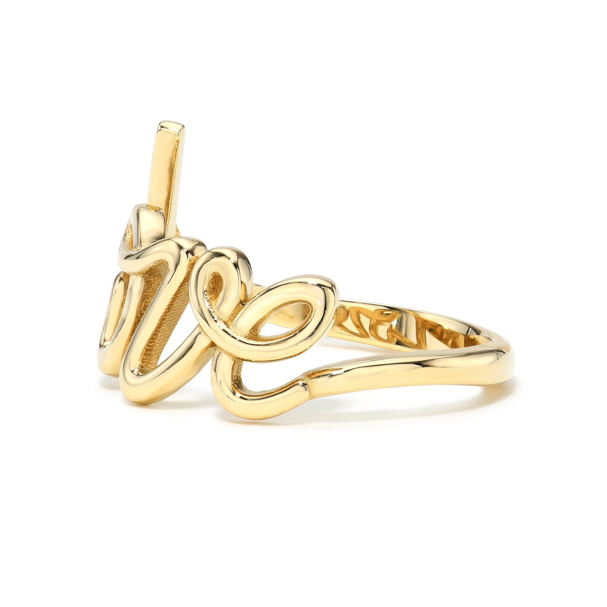 14K Solid Gold Love Ring I Love Script Stackable Band for Women and ...