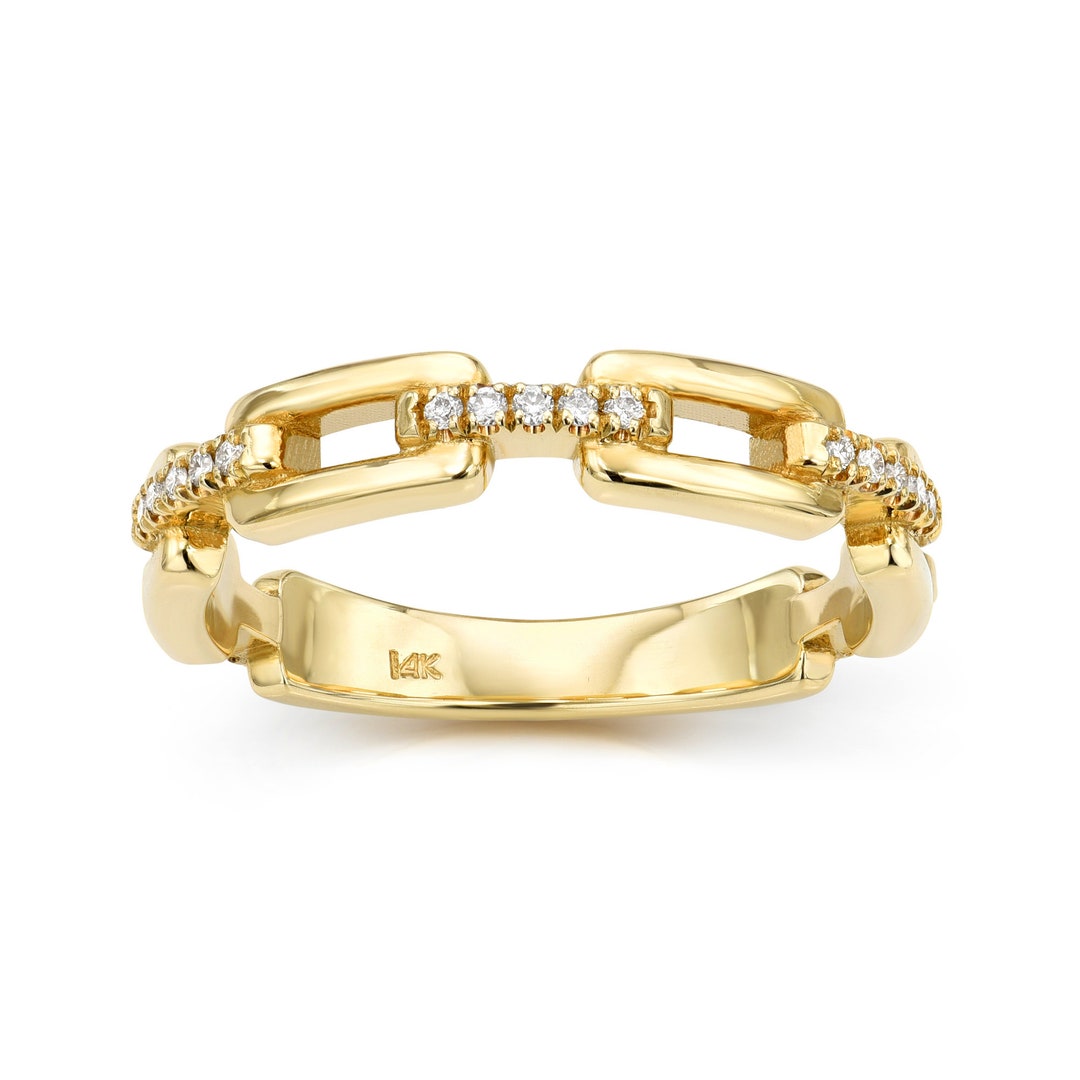 14K Gold Chain Ring I Diamond Link Ring I Dainty Diamond Link Ring I ...