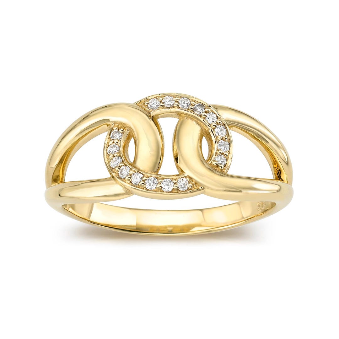 14K Diamond Gold Cuban Link Ring I 8.90 MM Wide Cuban Ring I Delicate ...