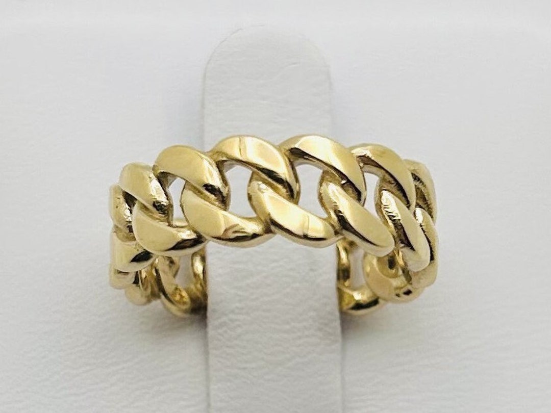 14K Gold Cuban Ring I 7MM Wide Men and Women Gold Cuban Band I Gold ...