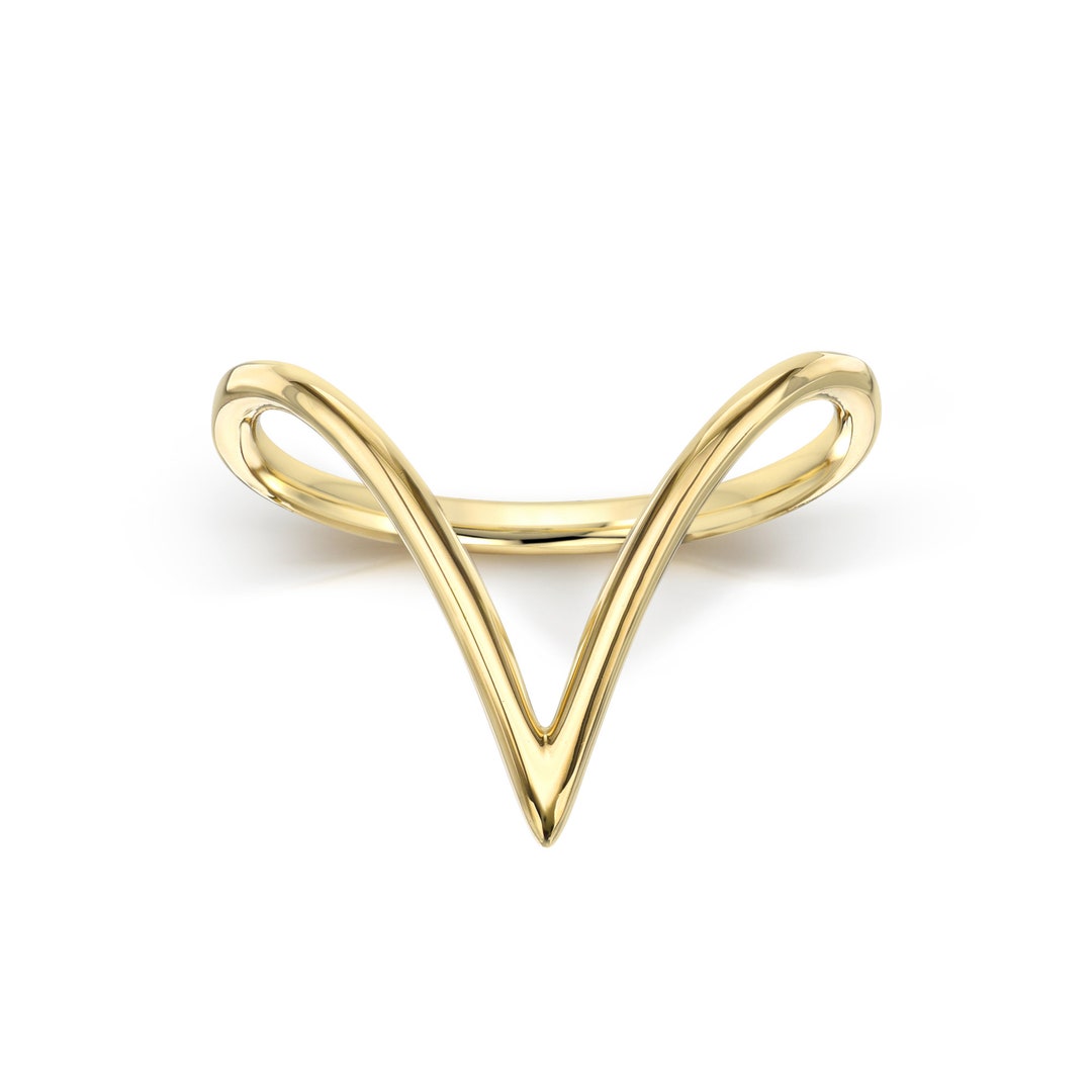 14K Dainty Solid Gold V Shape Ring I Solid Gold Arched V Shape Thumb ...