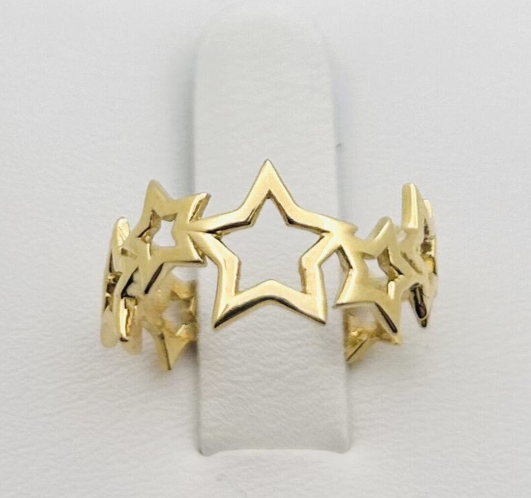 14k Gold Jewelry Real Gold Star Ring Solid Gold Thin Ring Fashion Fine ...