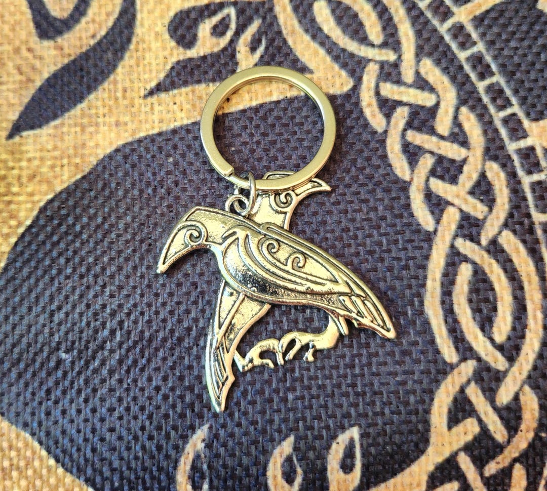 Silver Tone Viking Odin Symbol Rune Ravens Huginn Muninn Keychain ...