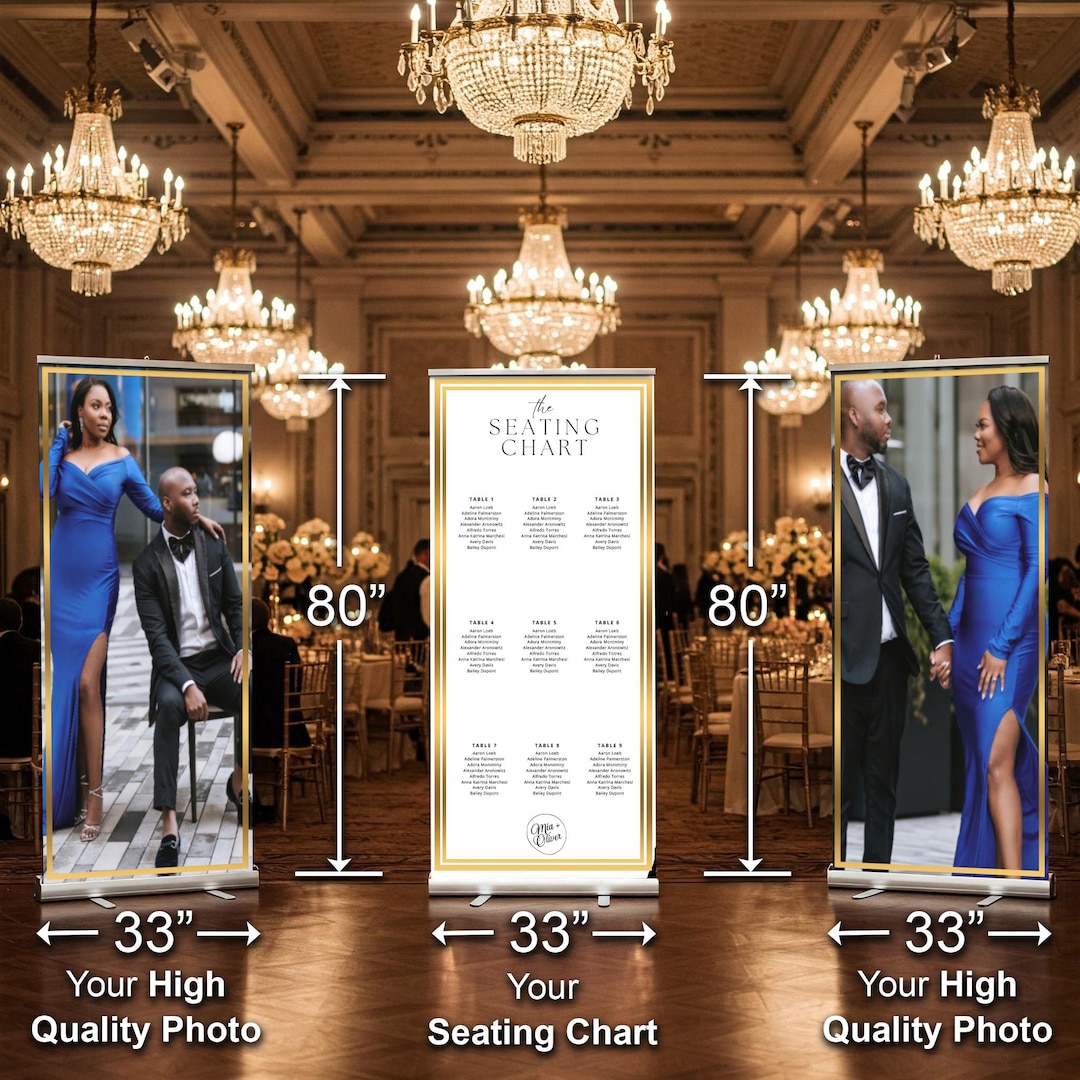 Three Customizable Photos & Wedding Seating Chart Retractable Banner ...