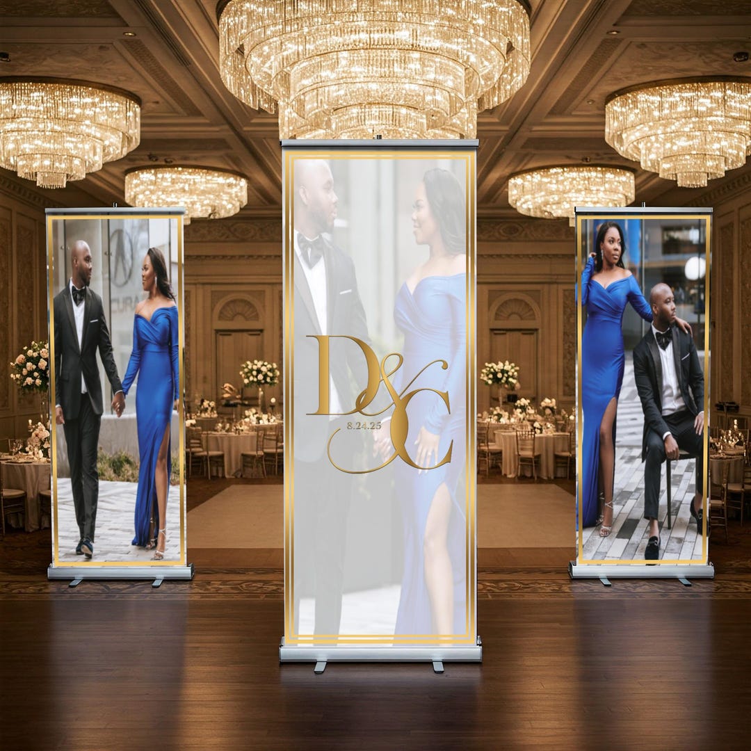 Three Custom Retractable Photo Banners, Wedding Monogram, Event Decor ...