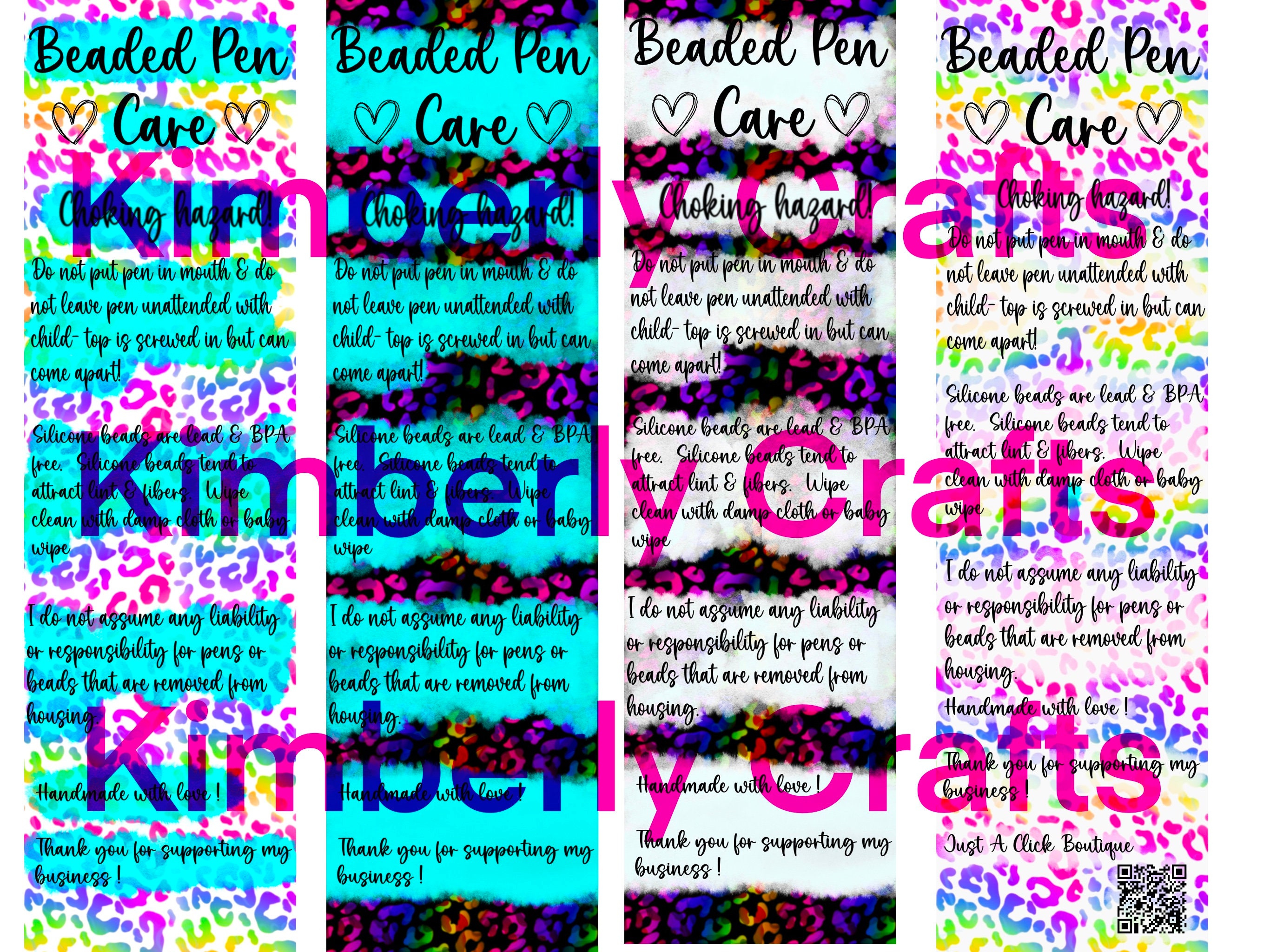 Bead Pen Care Card Printable File, Instant Download, Package Insert - Etsy