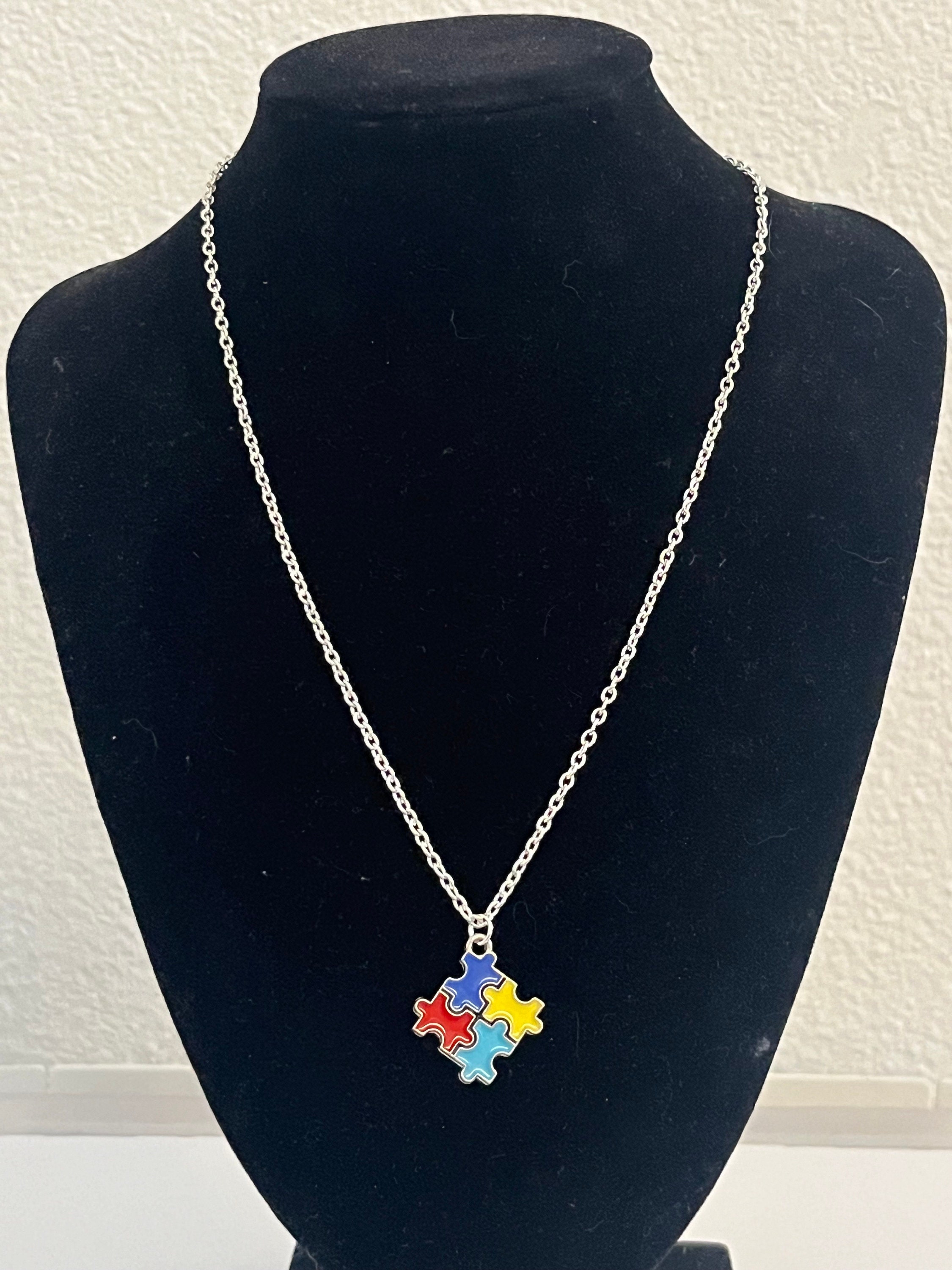 Jigsaw Puzzle Piece Necklace for Autism Awareness, Autism Acceptance ...
