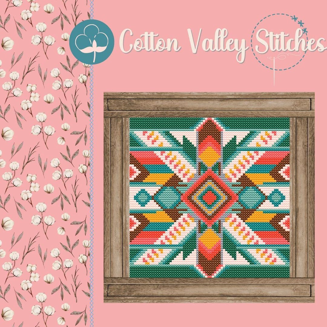 Southwest Cross Stitch Pattern, Bold Color Fiber Art, Year Round Home ...