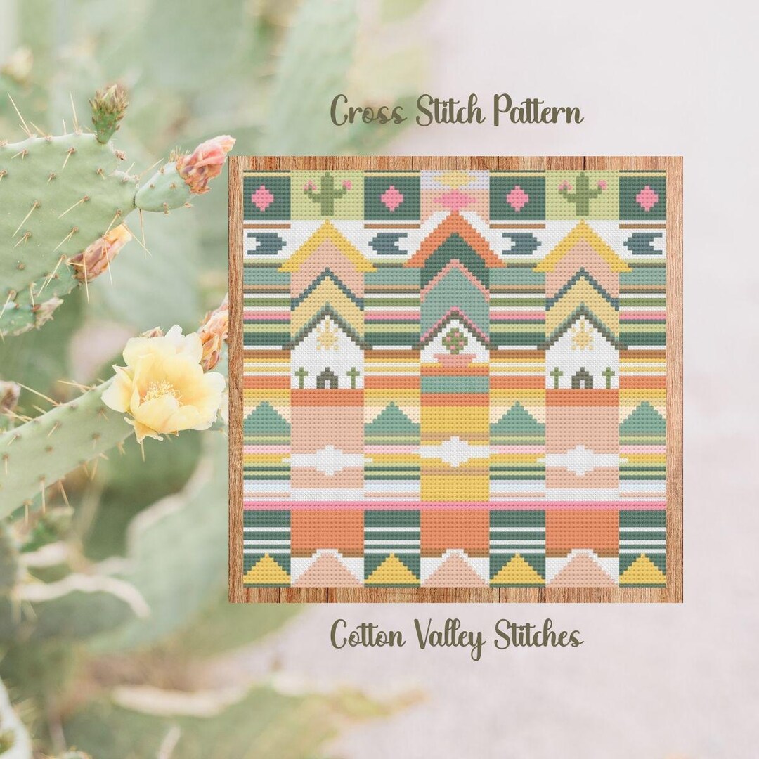 Desert Views Cross Stitch Pattern, Southwest Cactus Stripes in Calming ...
