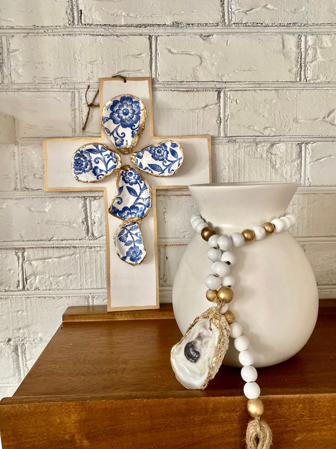 Easter Cross Made From Oyster Shells Christian Shell Decor - Etsy