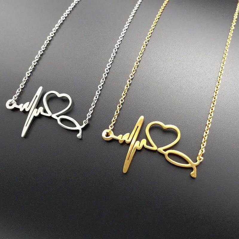 EKG Necklaces Stainless Steel Jewelry Heart ECG Heartbeat Necklace for ...
