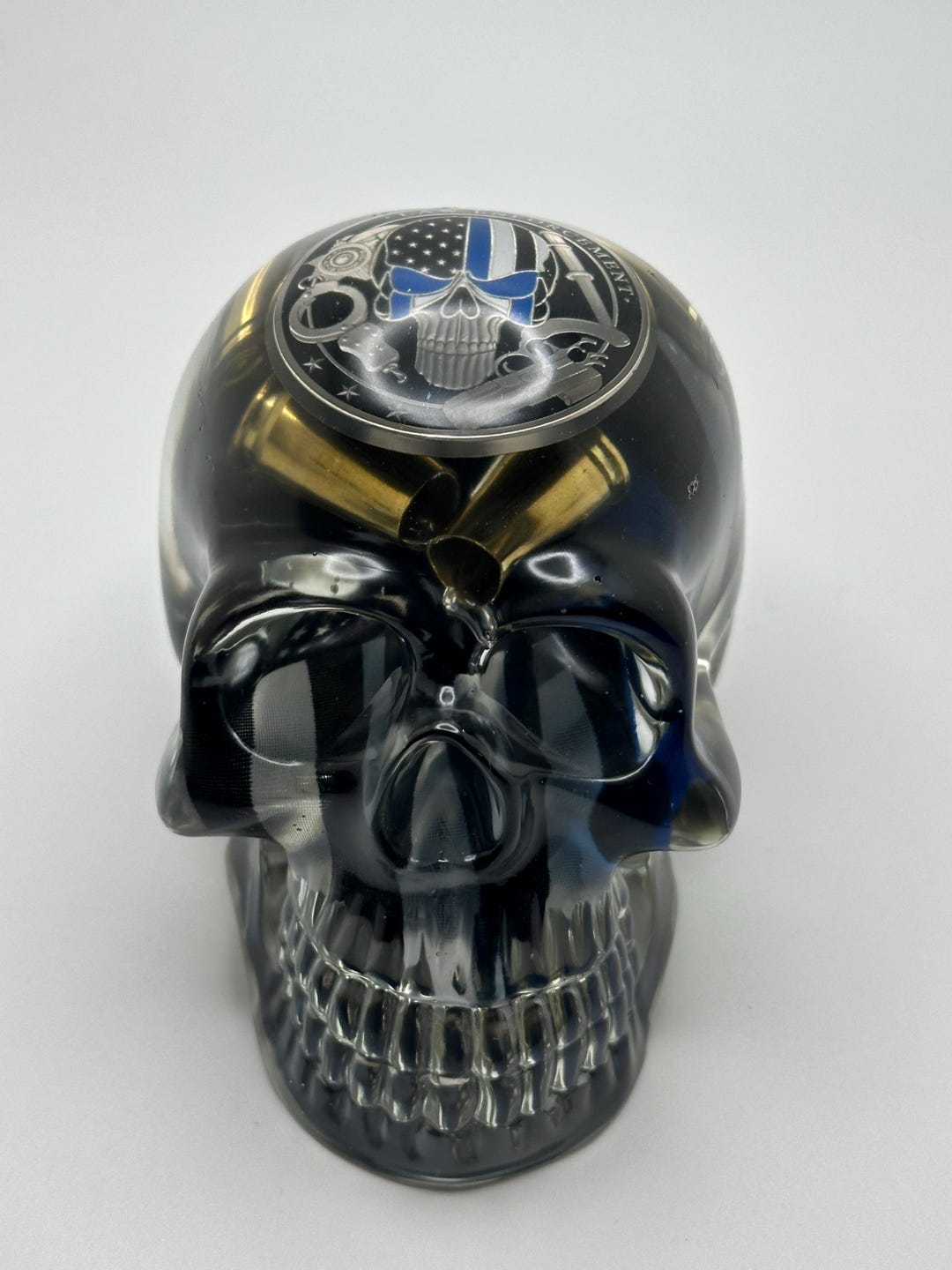 Resin Thin Blue Line Skull Police Skull With Flag and Brass Casings - Etsy