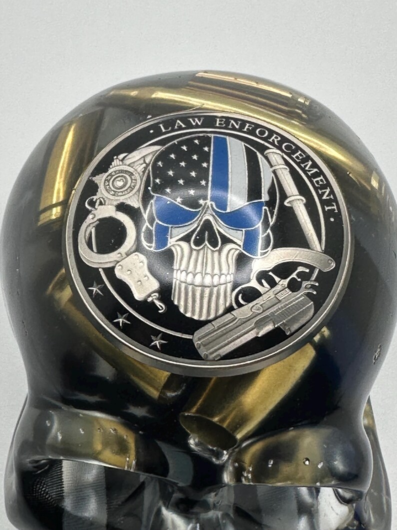 Resin Thin Blue Line Skull Police Skull With Flag and Brass Casings - Etsy
