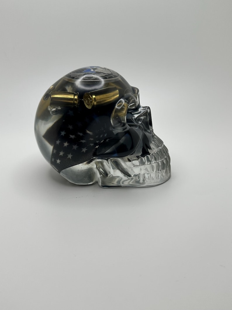 Resin Thin Blue Line Skull Police Skull With Flag and Brass Casings - Etsy