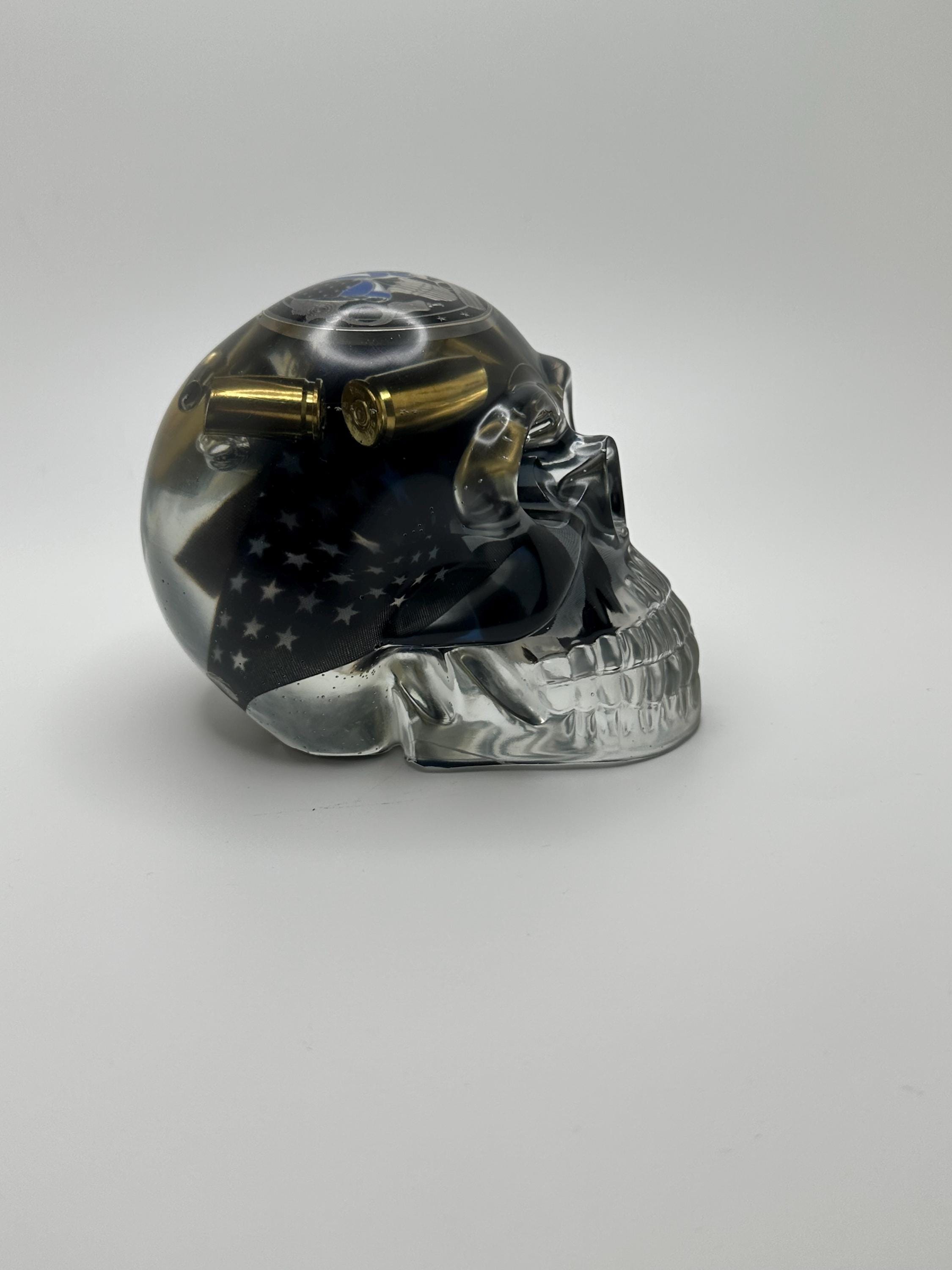 Resin Thin Blue Line Skull Police Skull With Flag and Brass Casings - Etsy