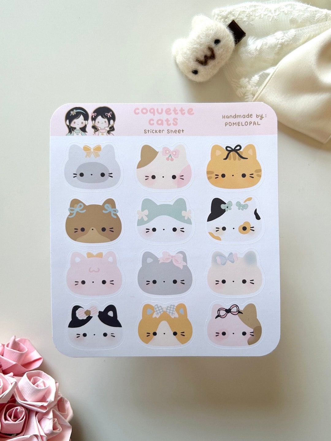 Coquette Cats Sticker Sheet for Journals/planners/diaries | Cute Animal ...